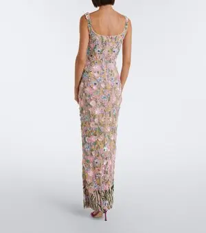 LA FUORI Embellished Floral-appliqué Gown