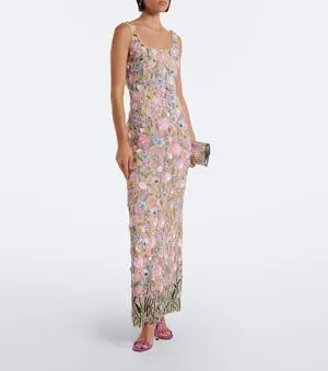 LA FUORI Embellished Floral-appliqué Gown