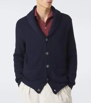 Brunello Cucinelli Cotton Shawl Collar Cardigan - Blue