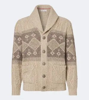Brunello Cucinelli Intarsia Wool, Silk, And Cashmere Cardigan