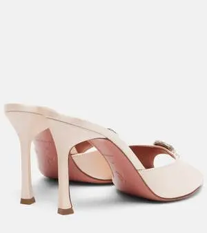Amina Muaddi Embellished Satin Mules - Beige