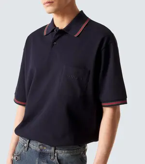 Gucci Web Stripe Cotton-blend Pique Polo Shirt