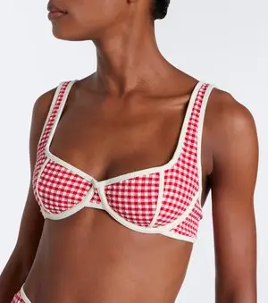 MONTCE Romy Gingham Seersucker Bikini Top - Red