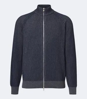 Brunello Cucinelli Ribbed-knit Zip-up Cashmere Sweater - Blue