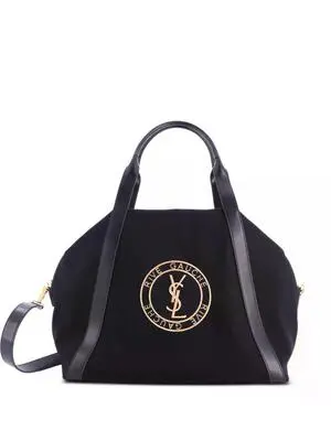 Saint Laurent Rive Gauche Embroidered Canvas Handbag - Black