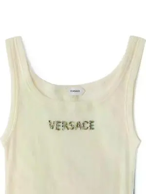 Versace Crystal-embellished Ribbed Tank Top - Neutrals