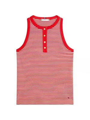 Tommy Hilfiger Striped Henley Top - Red