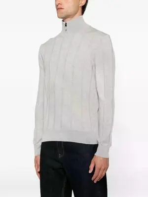Canali Ribbed-knit Quarter-zip Sweater - Grey