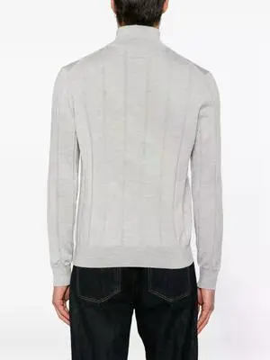 Canali Ribbed-knit Quarter-zip Sweater - Grey