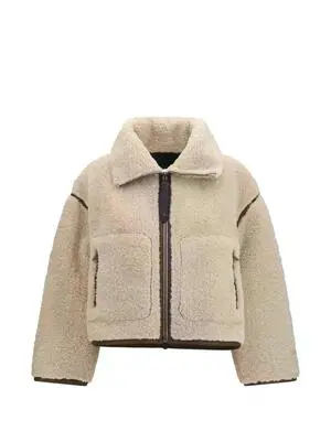 Pinko Faux Shearling And Faux Leather Trim Jacket - Neutrals