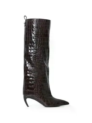 Attico Lea Croc-print Pointed Boots