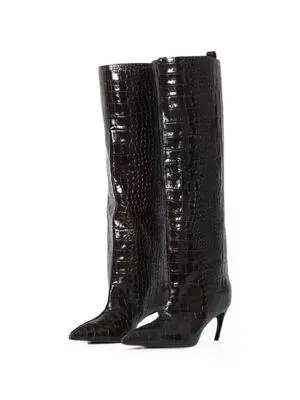 Attico Lea Croc-print Pointed Boots