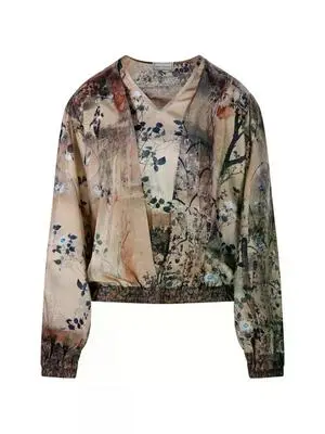 PIERRE-LOUIS MASCIA Floral Print V-neck Blouse - Neutrals