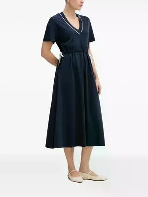 JOOP! Drawstring Midi Dress With V-neck And Short Sleeves - Blue