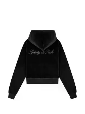 SPORTY & RICH Logo-embellished Velour Hoodie