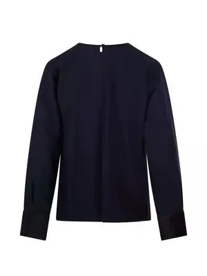 FORTE_FORTE Long Sleeve Blouse With Round Neck And Keyhole Detail - Blue
