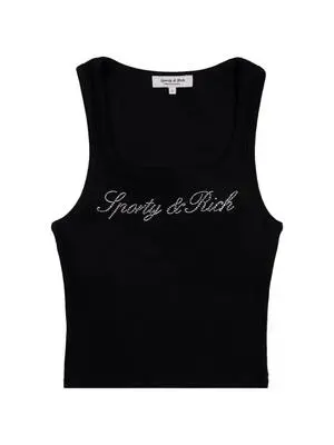 SPORTY & RICH Embellished Cropped Tank Top - Black