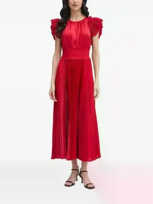 JOOP! Pleated Midi Dress With Ruffled Sleeves - Red
