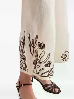 Marella Embroidered Linen Wide Leg Trousers