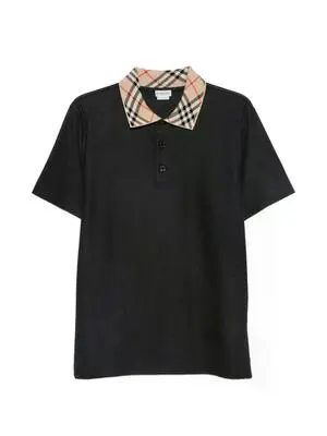 Burberry Check-collar Cotton Polo Shirt - Black