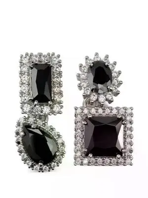 MAISON MARGIELA Mismatched Cluster Drop Earrings With Black Zirconia And Pavé Stones In Palladium-finished Brass - Silver