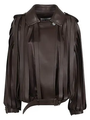 Loewe Leather Belted Jacket With Fringe Detailing - Brown