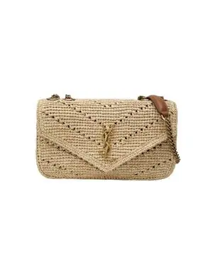 Saint Laurent Small Loulou Chevron Crochet Raffia Bag - Brown