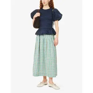 DAMSON MADDER Josie Checked Cotton Midi Skirt