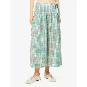 DAMSON MADDER Josie Checked Cotton Midi Skirt