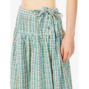DAMSON MADDER Josie Checked Cotton Midi Skirt