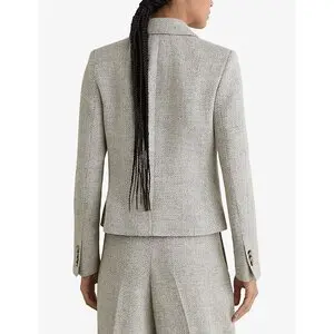 REISS Ezra Cropped Linen-blend Herringbone Blazer