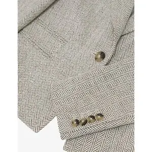 REISS Ezra Cropped Linen-blend Herringbone Blazer