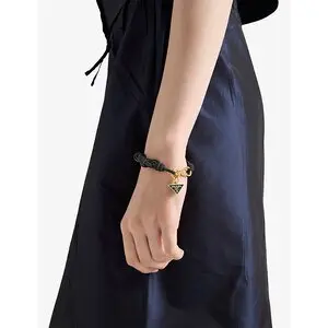 Prada Braided Leather Bracelet With Enamelled Triangle Logo