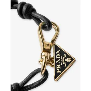 Prada Braided Leather Bracelet With Enamelled Triangle Logo