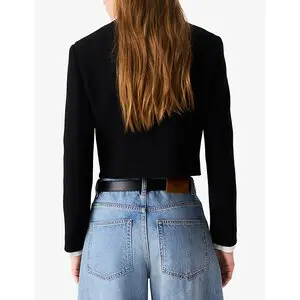 Maje Cropped Tweed Jacket With Detachable Collar And Cuffs