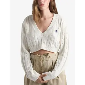 Prada V-neck Cable-knit Cotton Cropped Jumper