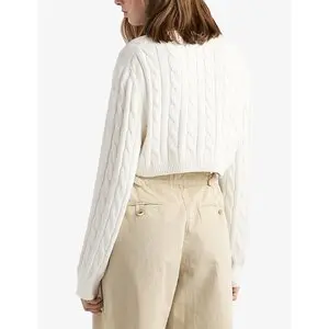 Prada V-neck Cable-knit Cotton Cropped Jumper