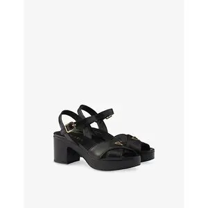 Prada Logo-plaque Platform Leather Heeled Sandals - Black