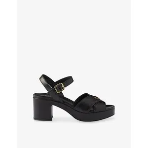 Prada Prada Logo Plaque Platform Leather Heeled Sandals Neutral