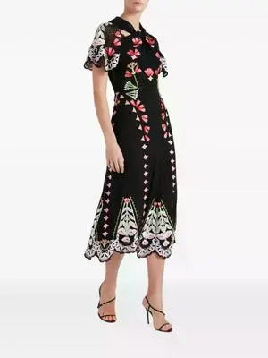 TEMPERLEY LONDON Rosalba Floral Embroidered Midi Dress - Black