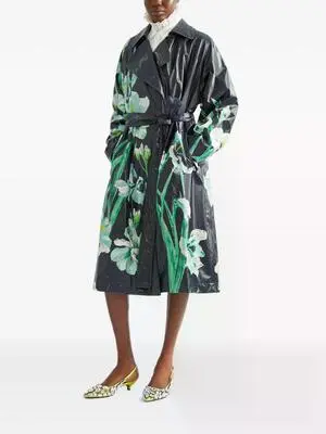 Erdem Floral-print Coated Trench Coat - Blue