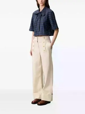 Claudie Pierlot Checked Tie-neck Cropped Shirt