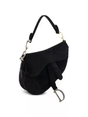 Dior Saddle Handbag Velvet With Crystals Mini Shoulder Bag - Black