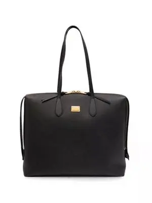 Dolce & Gabbana Logo Plaque Leather Tote Bag - Black