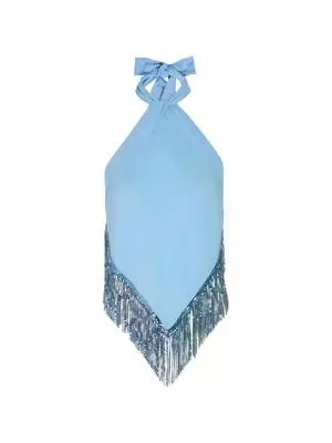 Rabanne Halterneck Top With Fringe Trim - Blue