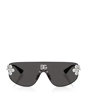 Dolce & Gabbana Dolce&Gabbana Crystal Embellished Visor Sunglasses Silver