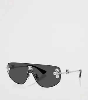 Dolce & Gabbana Crystal Embellished Visor Sunglasses - Silver