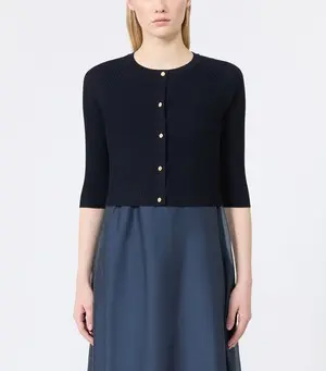 Max Mara Virgin Wool Cropped Cardigan - Navy
