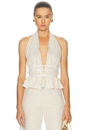 JUILLET Violet Halter Top - Vanilla Gingham