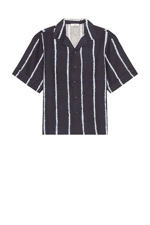 Commas Shibori Stripe Cuffed Camp Collar Shirt